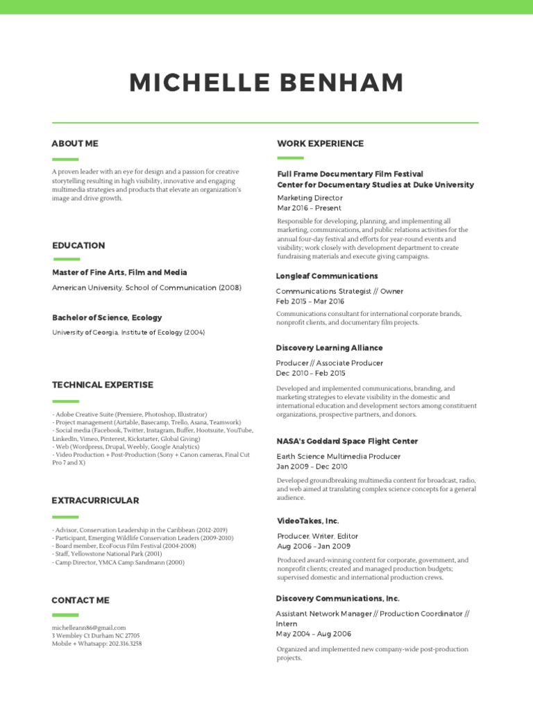 Michelle Benham Resume | PDF | Multimedia | Communication
