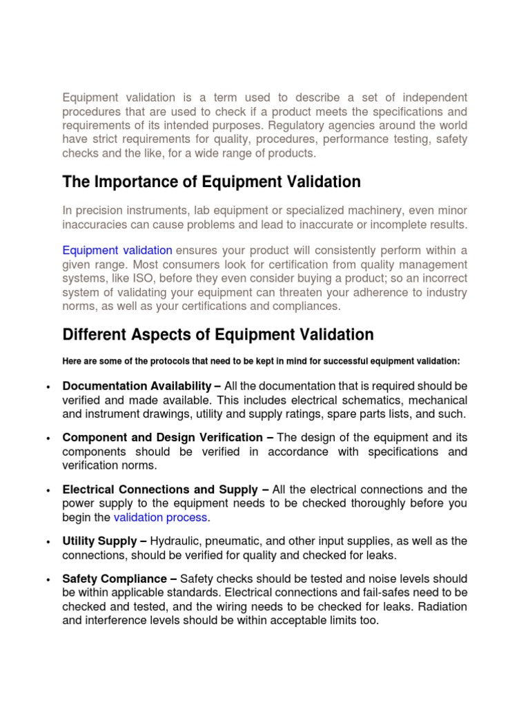 The Importance of Equipment Validation | PDF | Verification And ...