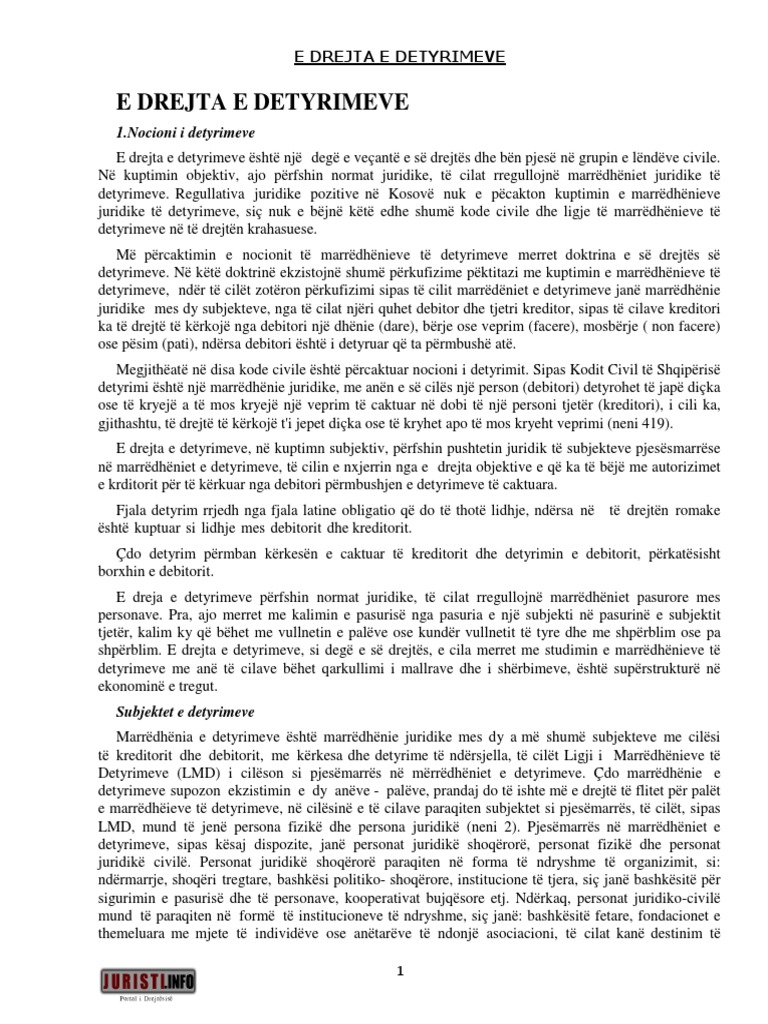 E Drejta e Detyrimeve Permbledhje e Gjerave Kryesore PDF | PDF