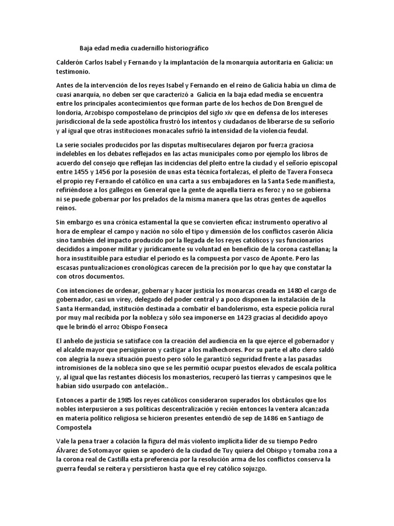 Baja Edad Media Cuadernillo Historiográfico 1 | PDF | Feudalismo ...