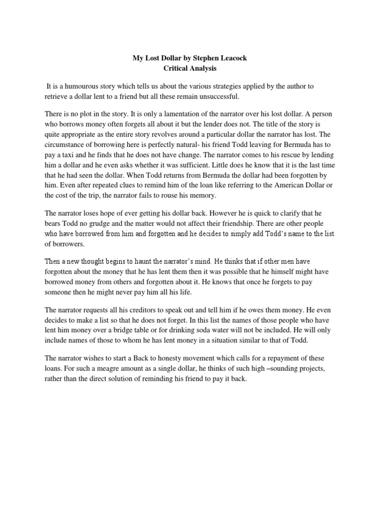 Documents - MX My Lost Dollar by Stephen Leacock | PDF | Loans | Debt