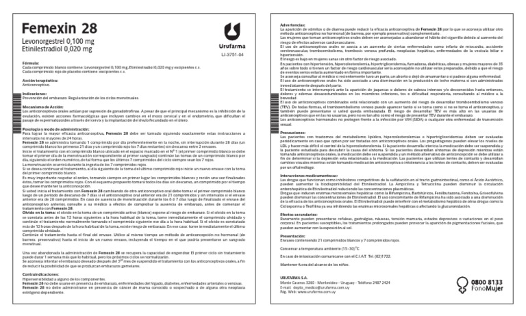 Femexin 28 | PDF | Control de la natalidad | Píldora anticonceptiva ...