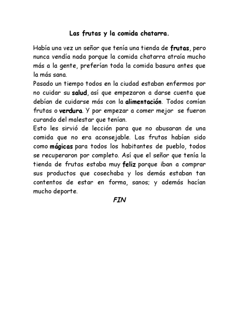 Las Frutas y La Comida Chatarra | PDF