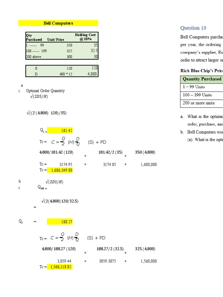 Bell Computers: 1 - 99 350 100 - 199 325 200 Above 300 S 120 D 400 12 ...