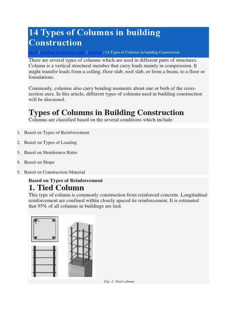 Types of Columns in Building Construction | PDF | Column | Beam (Structure)