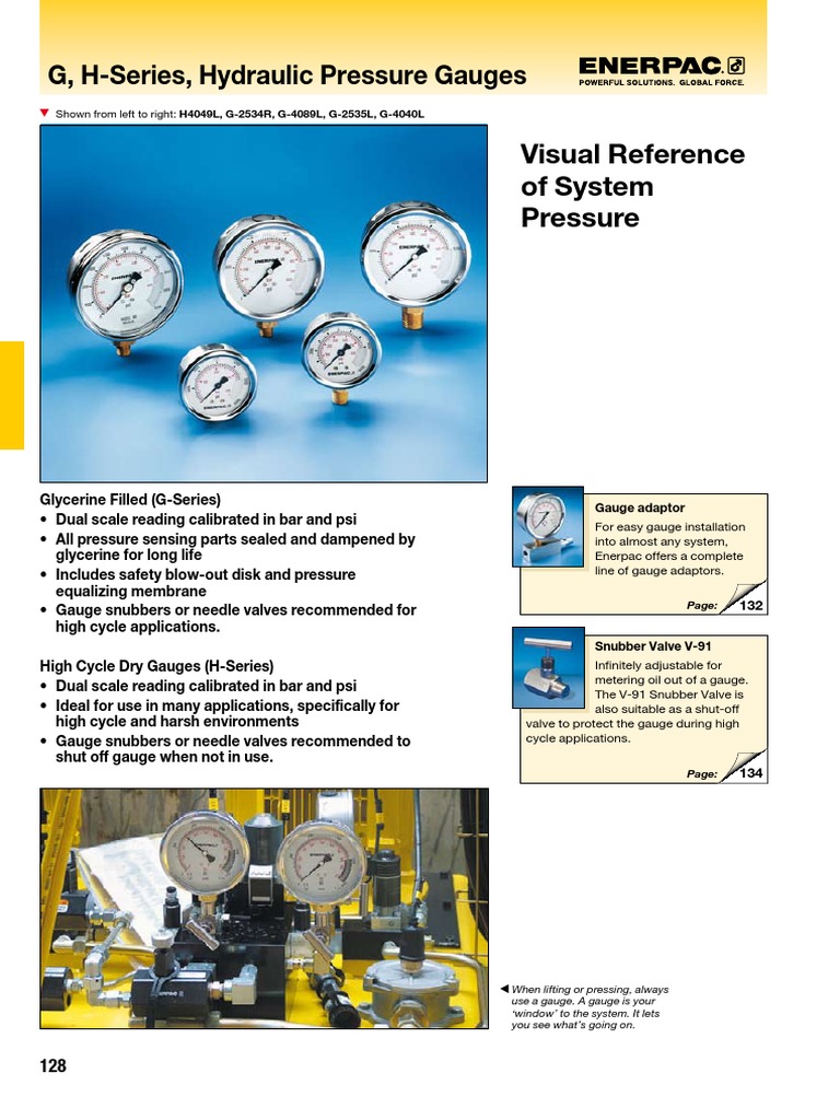 G, H-Series, Hydraulic Pressure Gauges Visual Reference of System ...