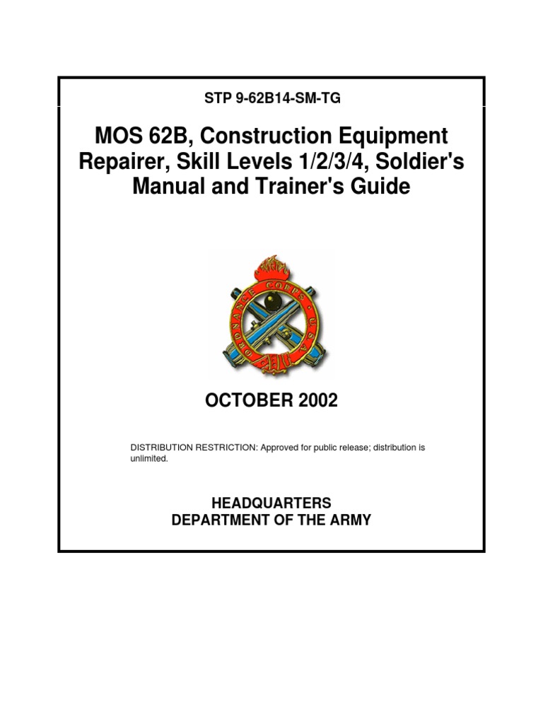 MOS 62B, Construction Equipment Repairer, Skill Levels 1/2/3/4, Soldier ...