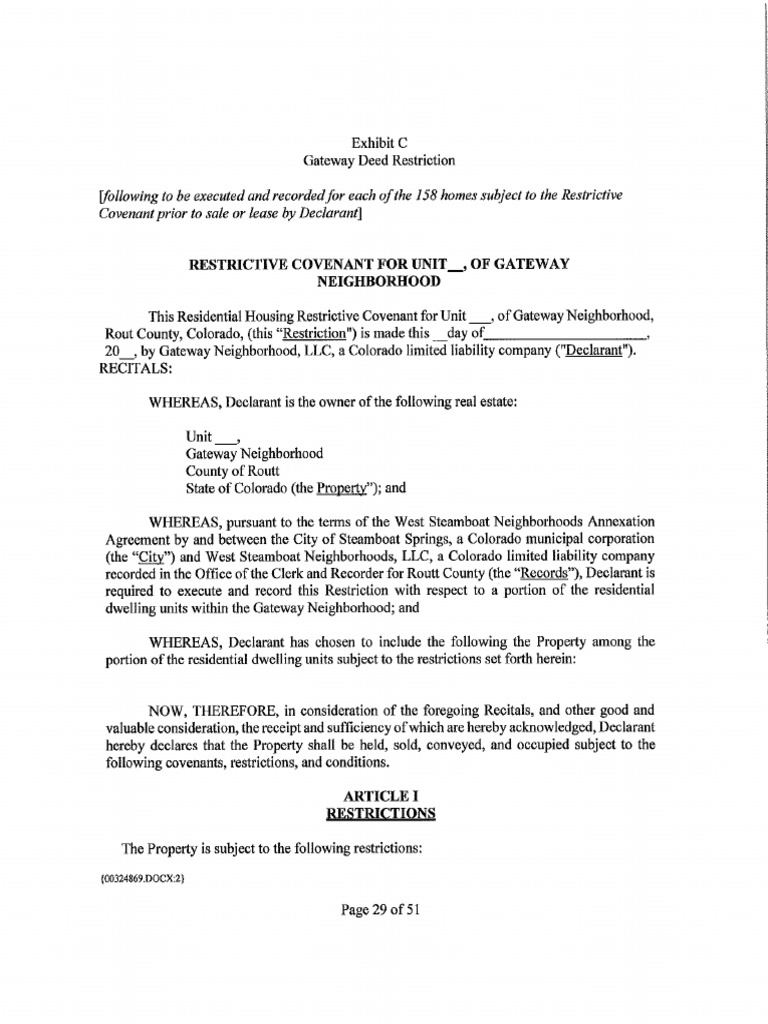 West Steamboat Neighborhoods Deed Restriction | PDF | Covenant (Law ...