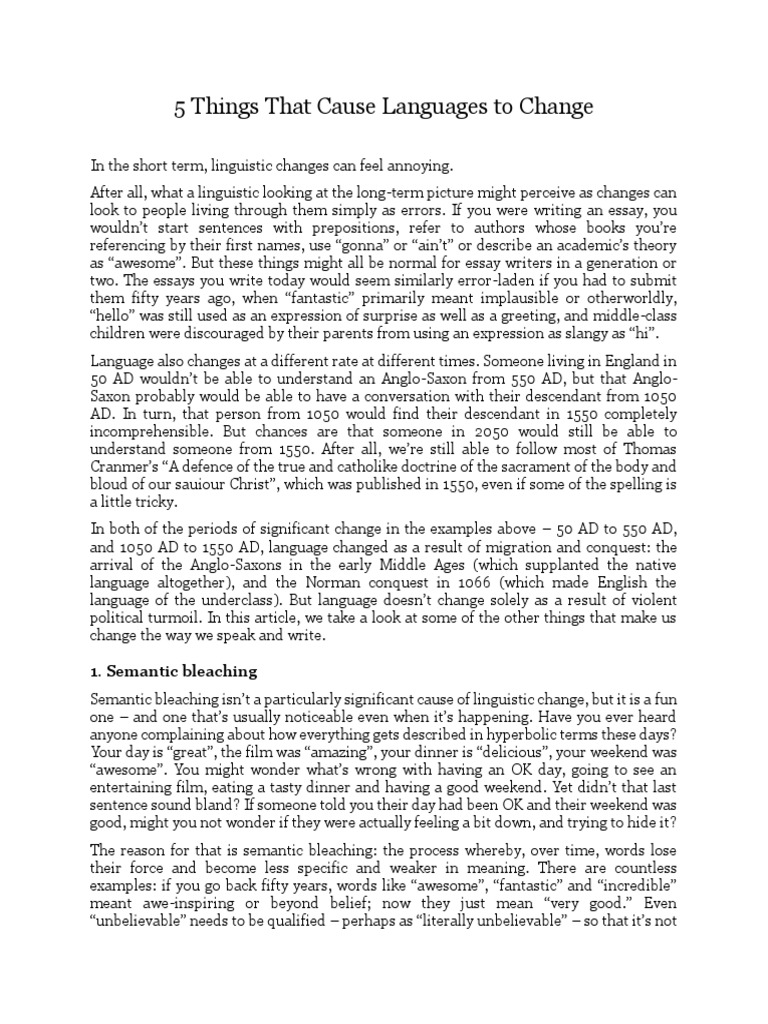 5 Things That Cause Languages To Change | PDF | English Language | Word