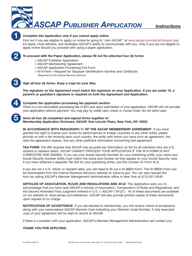 Ascap P A: Ublisher Pplication | PDF | Withholding Tax | Royalty Payment