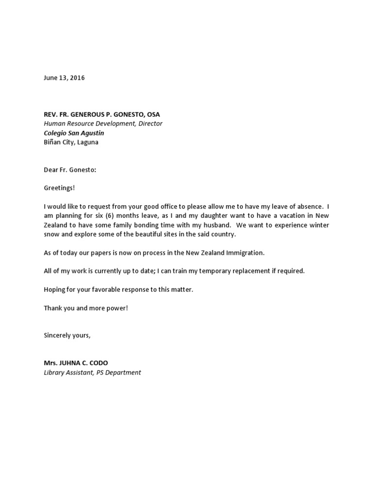 Letter For Leave of Absence | PDF