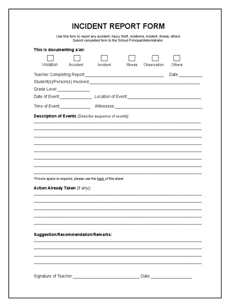 Incident Report Sample School