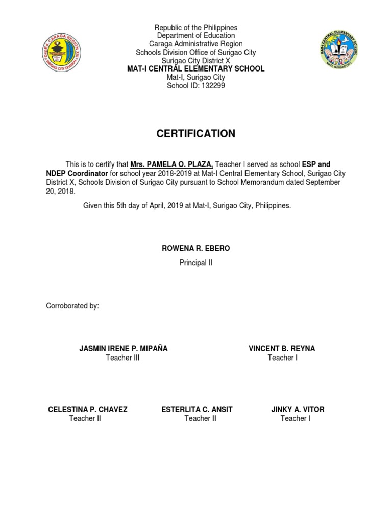 Certification For Coordinatorship | PDF