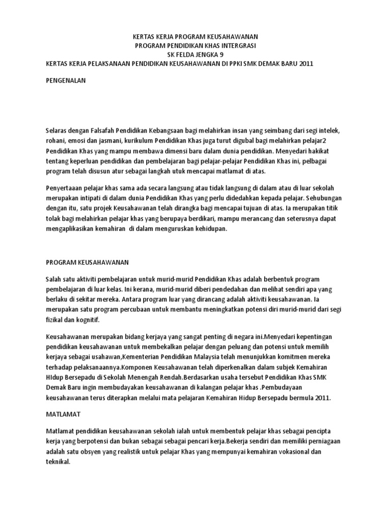 Kertas Kerja Program Keusahawanan | PDF