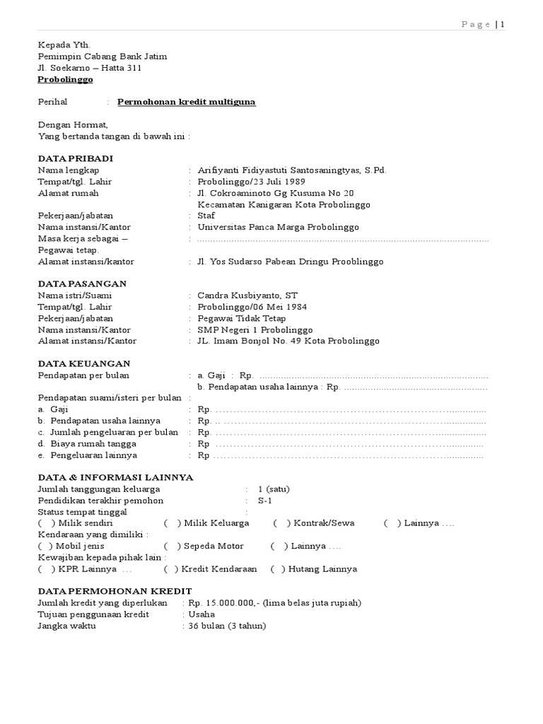 Permohonan Pinjaman KUR BANK JATIM | PDF