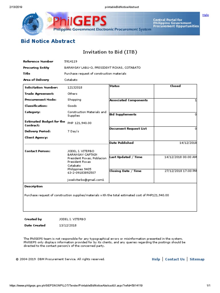 Bid Notice Abstract: Invitation To Bid (ITB) | PDF | Business