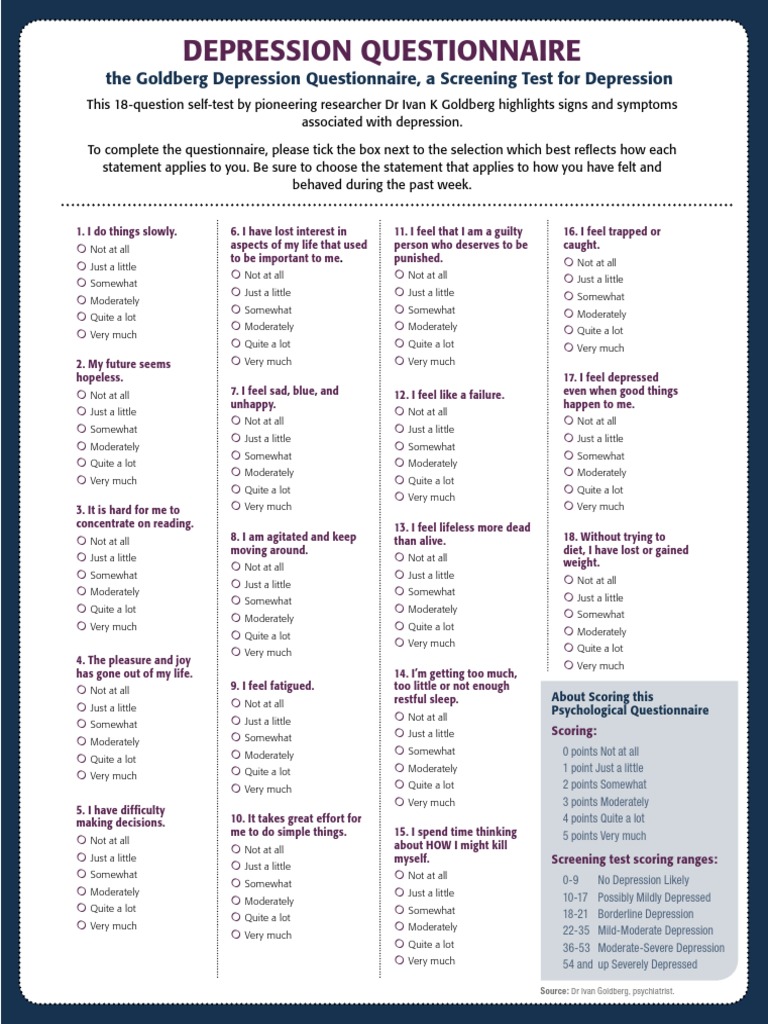 Depression Questionnaire | PDF | Major Depressive Disorder | Mental And ...