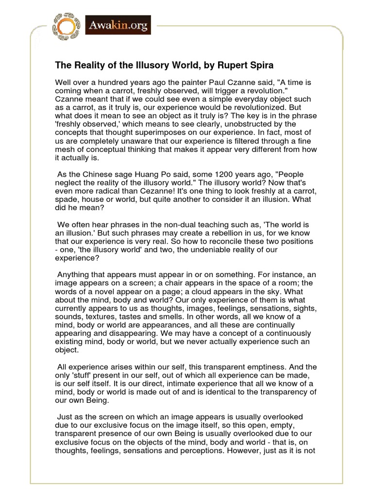 The Reality of The Illusory World, by Rupert Spira | PDF | Experience ...