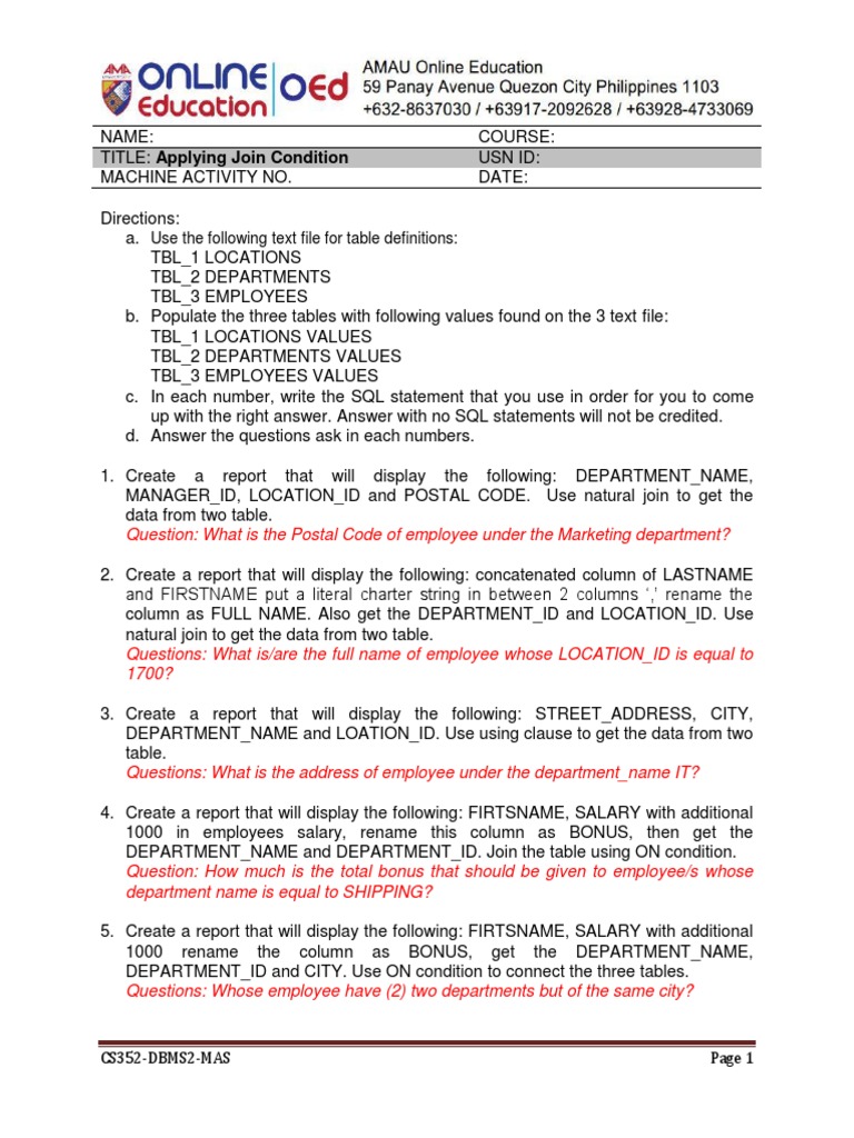SQL Join Activity Instructions | PDF | Data Management | Data