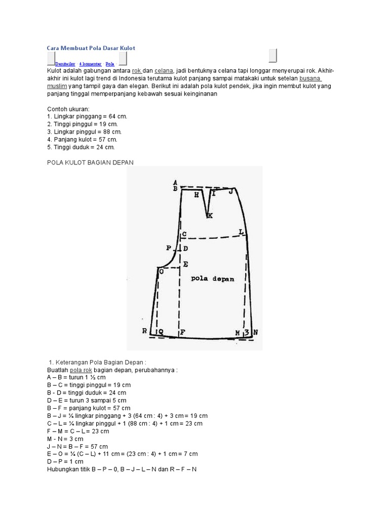 Cara Membuat Pola Dasar Kulot | PDF