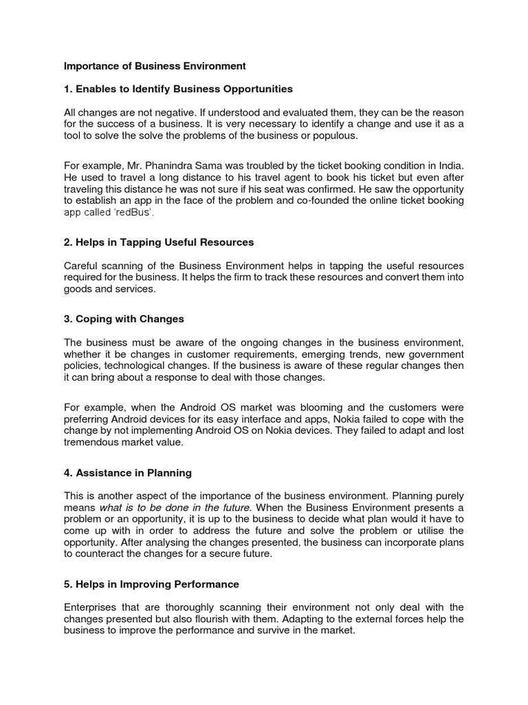 Importance of Business Environment 1. Enables To Identify Business ...
