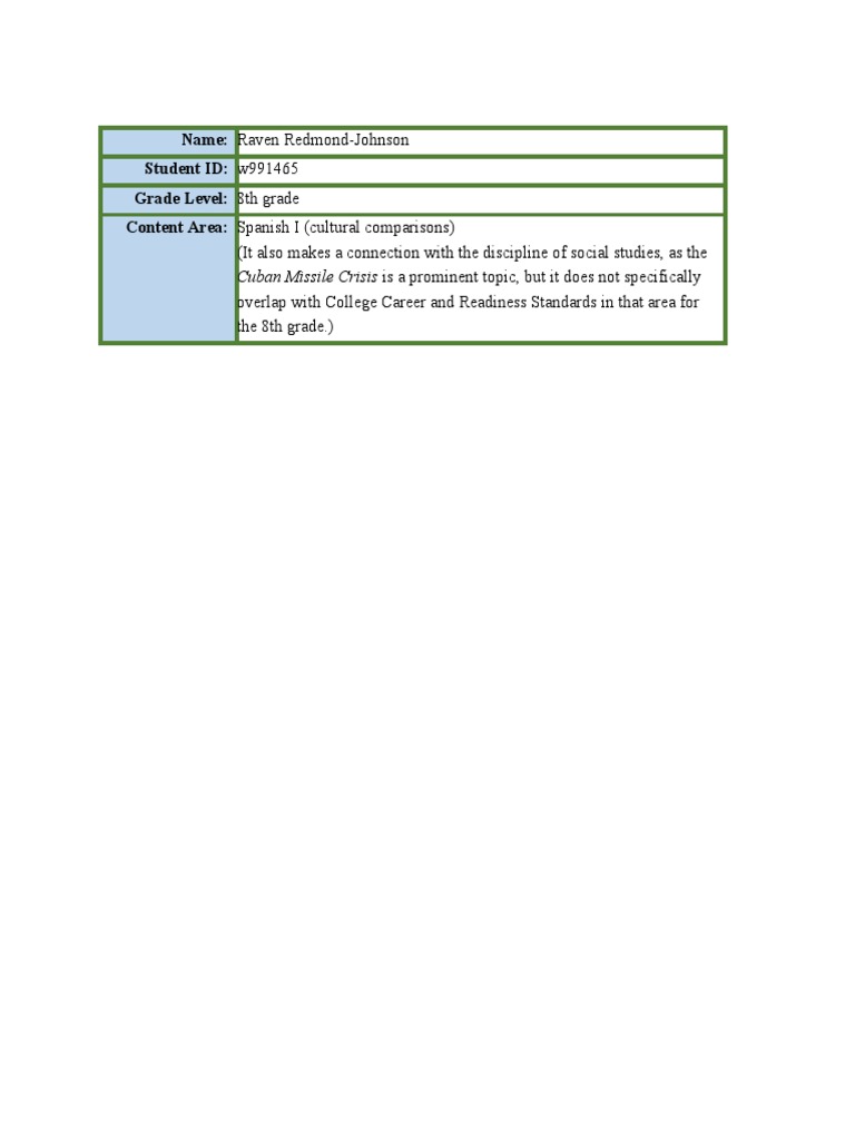 8th Grade Spanish Cultural Comparisons | PDF | Reading Comprehension ...