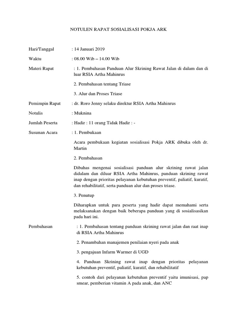 Notulen Rapat Sosialisasi Pokja Ark | PDF