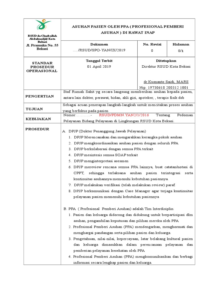 Pap 2.1 Spo Asuhan Ppa, DPJP Dan Perawat | PDF