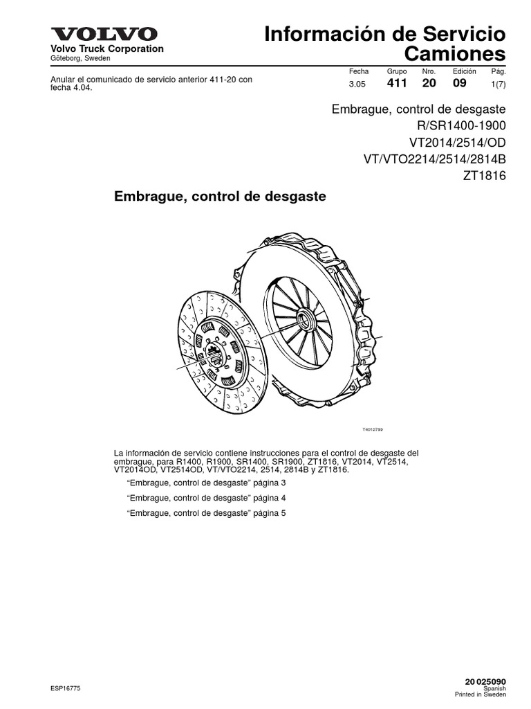 Embrague VOLVO Control de Desgaste PDF | PDF | Bienes manufacturados ...