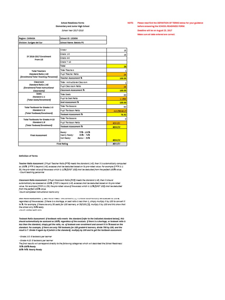 School Readiness Tool | PDF | Textbook | Ratio