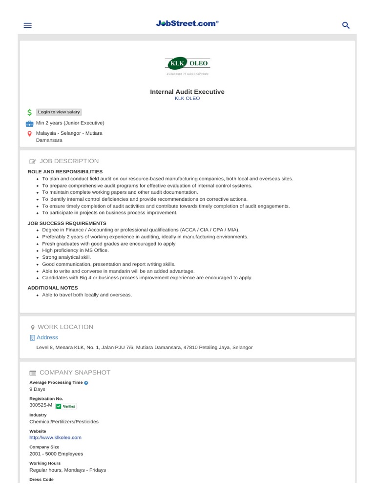 Internal Audit Executive: Job Description | PDF | Audit | Internal Control