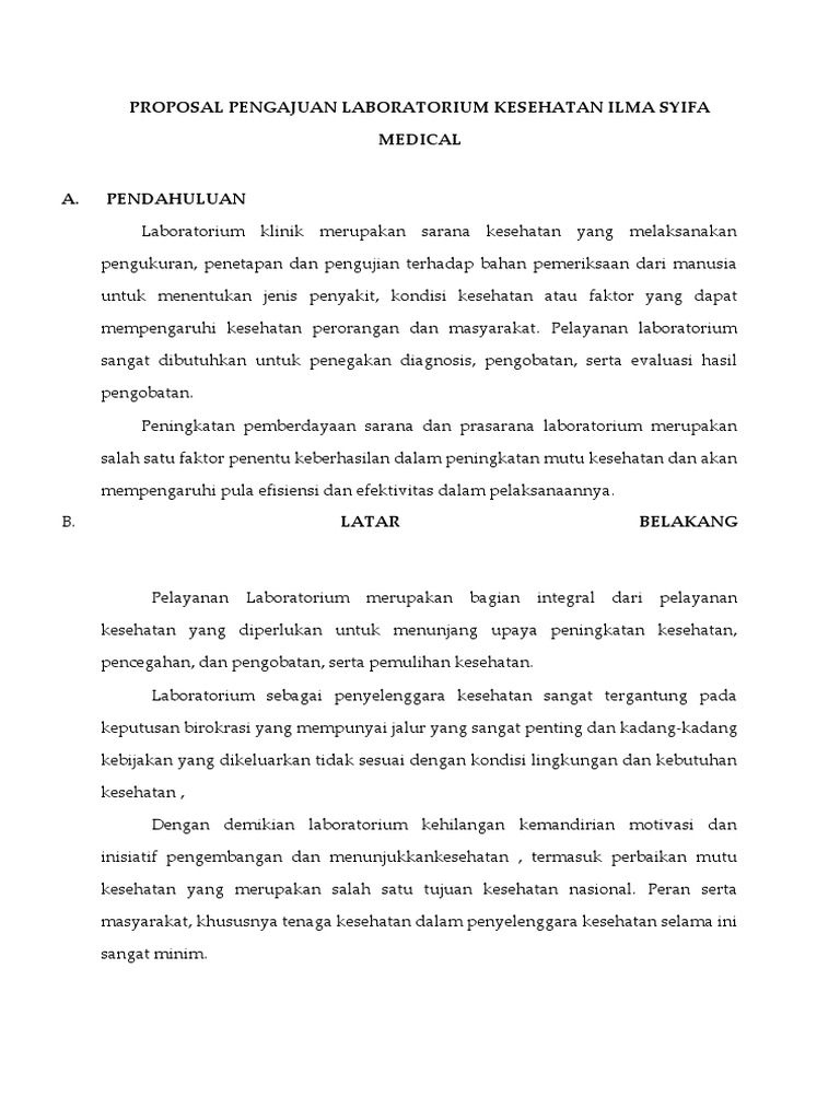 Proposal Pengajuan Laboratorium Kesehatan Ilma Syifa Medical | PDF