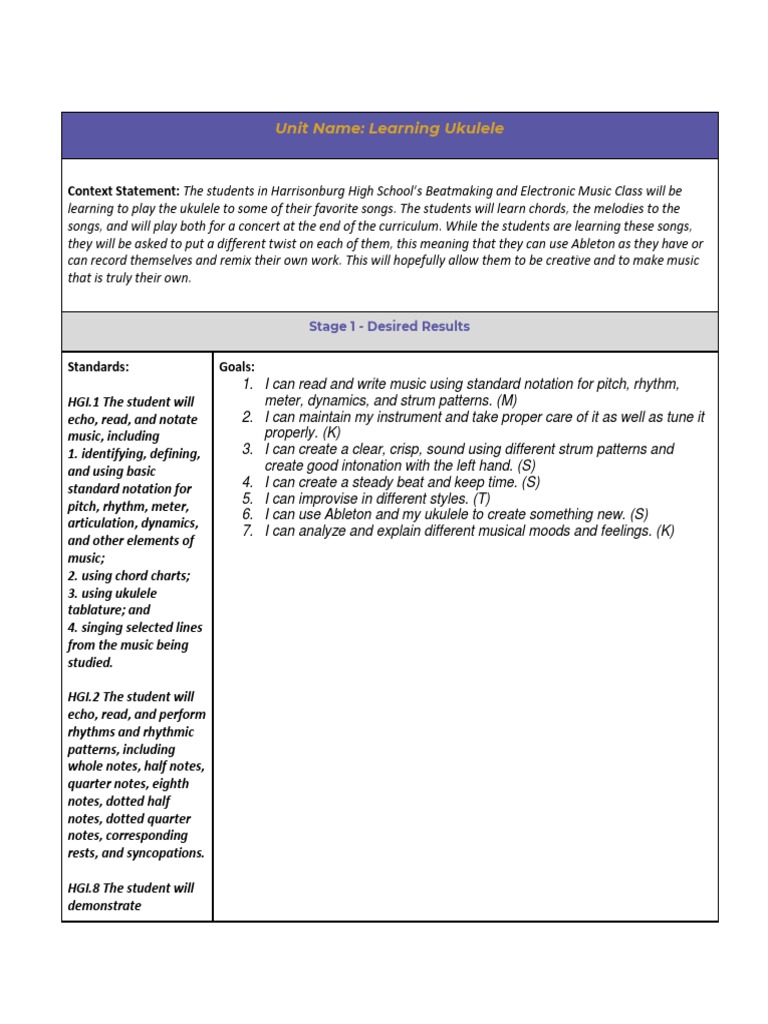 Beginning Ukulele Unit Curriculum | PDF | Rhythm | Musical Notation