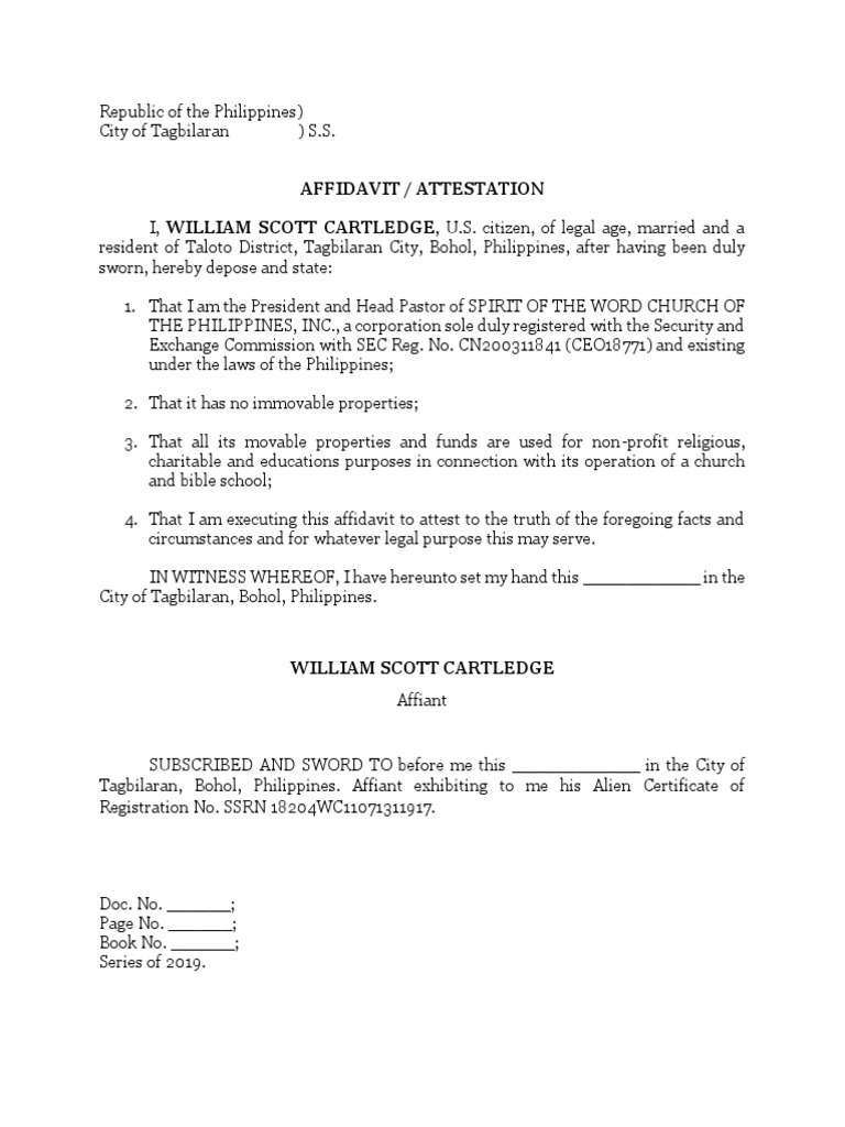 Affidavit - Corporation Sole | PDF