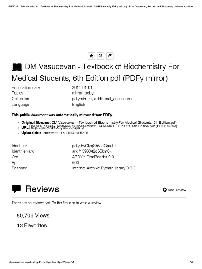 DM Vasudevan - Textbook of Biochemistry For Medical Students, 6th Edition | PDF | Computer File ...