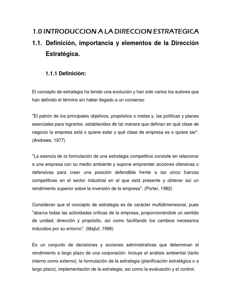 U1 Introduccion A La Direccion Estrategica | PDF | Análisis FODA | Planificación