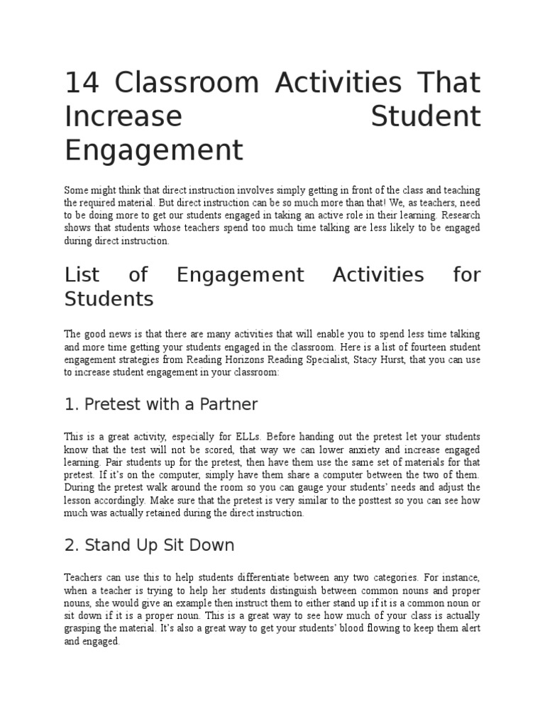 14 Classroom Activities That Increase Student Engagement | PDF ...
