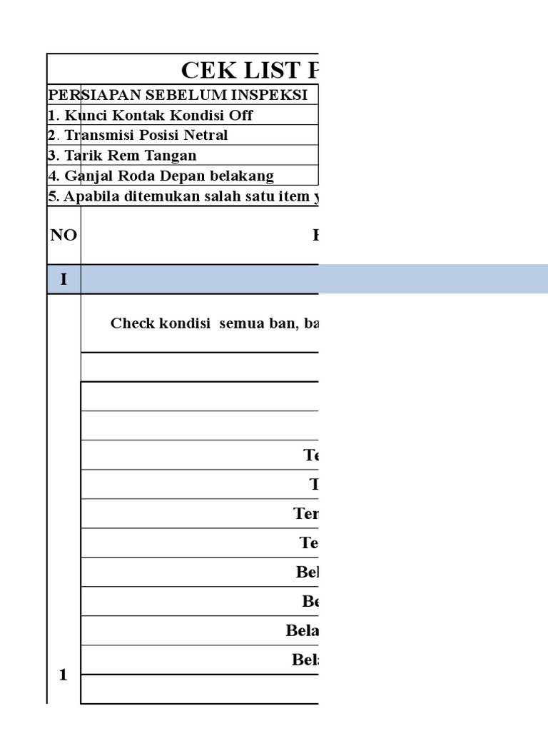 Form Cek List 2019 | PDF