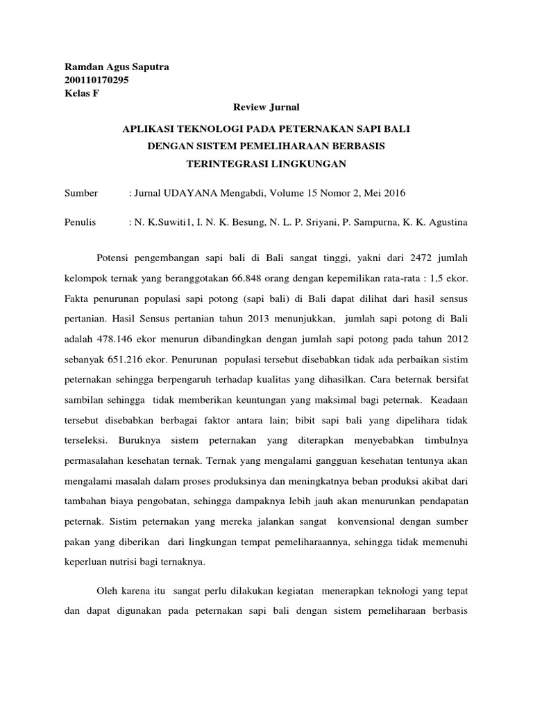 Review Jurnal Manajemen Produksi Sapi Potong Dan Kerbau - Ramdan Agus ...