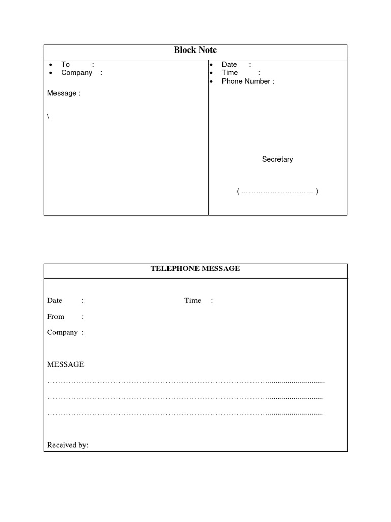 Contoh Format Block Note Telepon | PDF