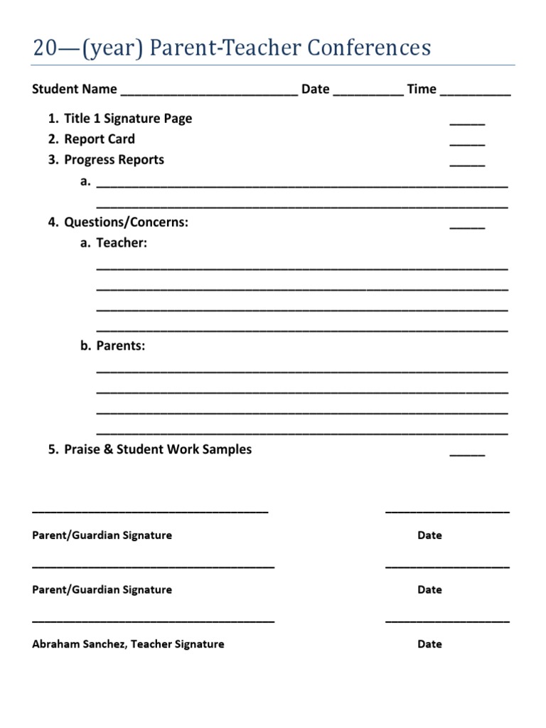 Parent-Teacher Conference Checklist | PDF