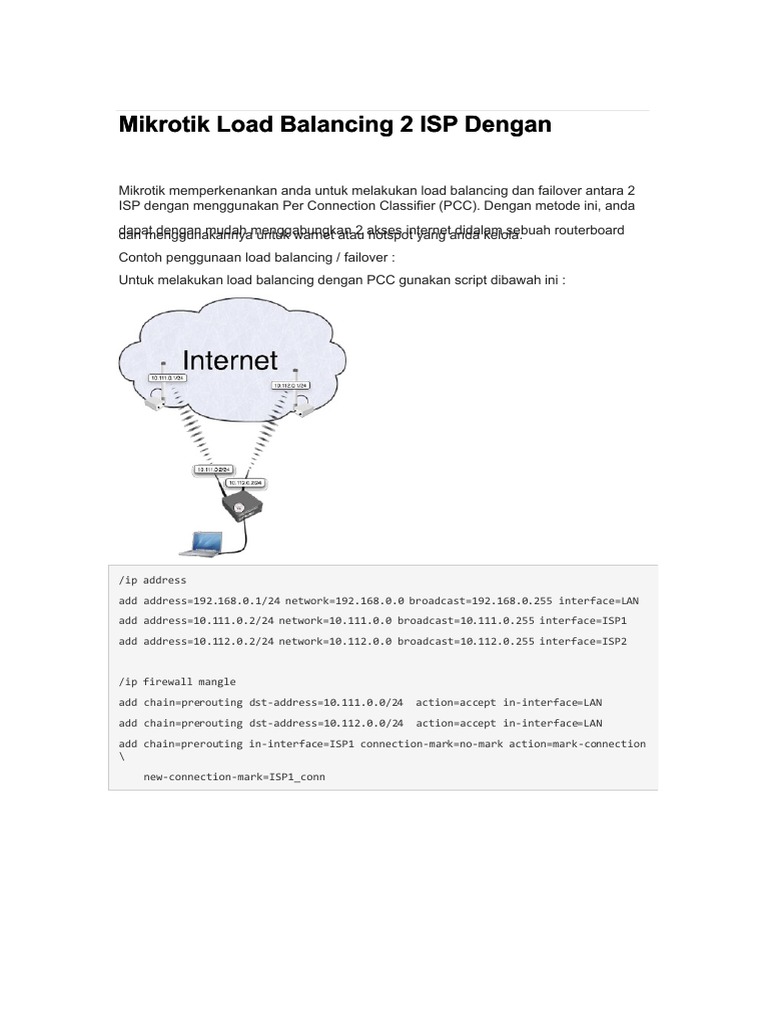 Mikrotik Load Balancing 2 ISP Dengan PCC | PDF | Ip Address ...