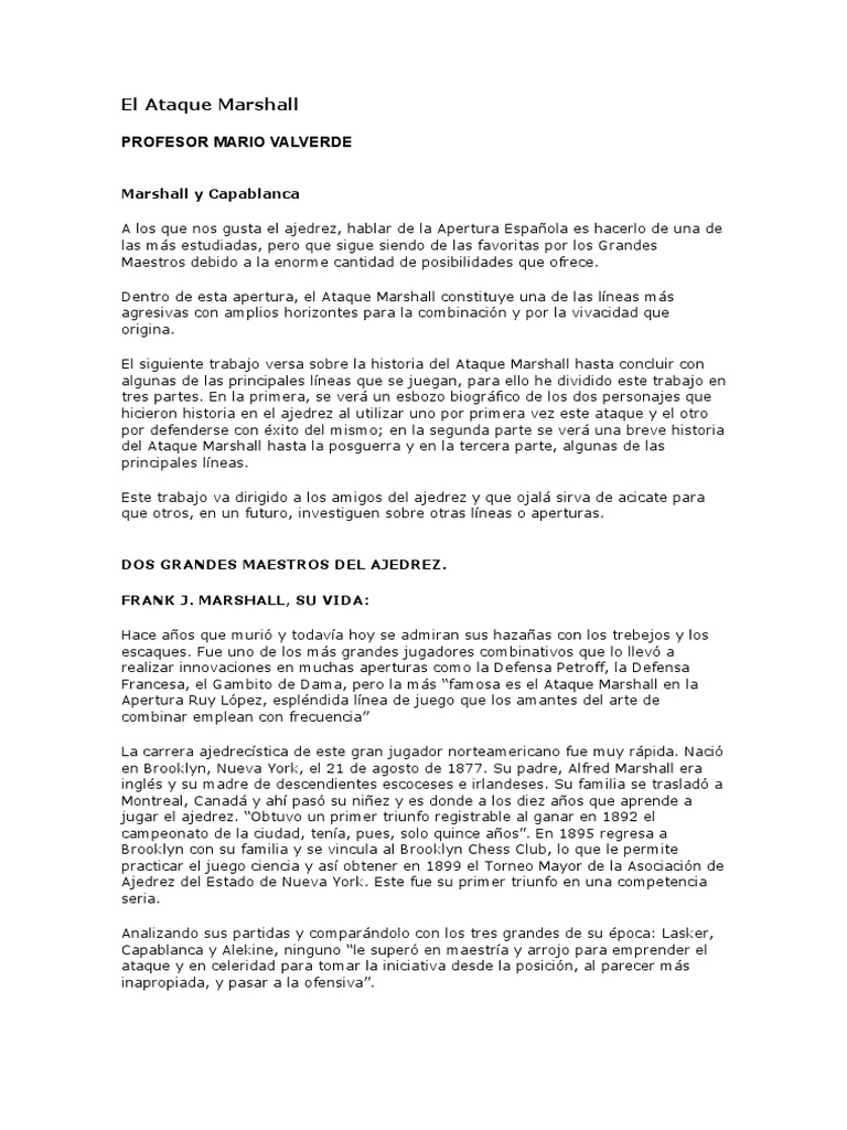 Historia del Ataque Marshall en Ajedrez | PDF | Juegos de habilidad ...
