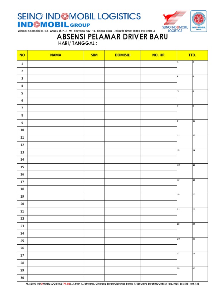 Form Absen Pelamar Driver Baru | PDF
