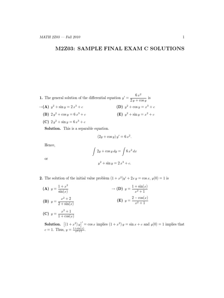 M2Z03: Sample Final Exam C Solutions | PDF | Eigenvalues And Eigenvectors | Operator Theory