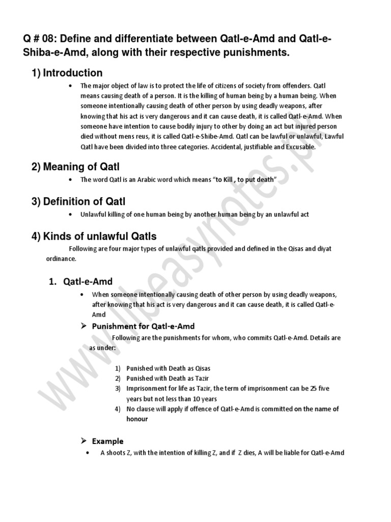 Kinds of Qatal | PDF | Mens Rea | Punishments
