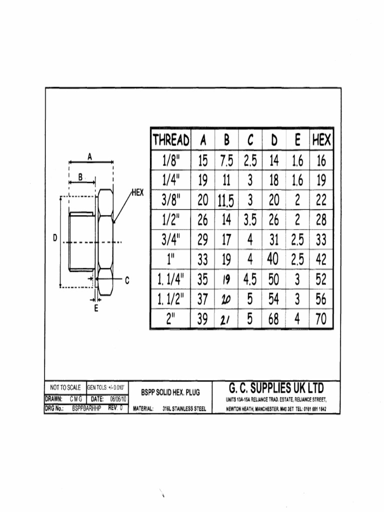 BSPP Solid Hex Plug | PDF | Metals | Stainless Steel