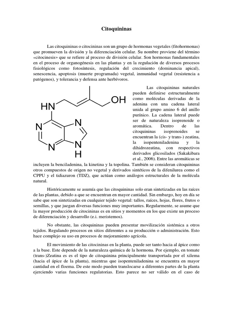 Funciones y tipos de citoquininas | PDF | Germinación | Fisiología de ...
