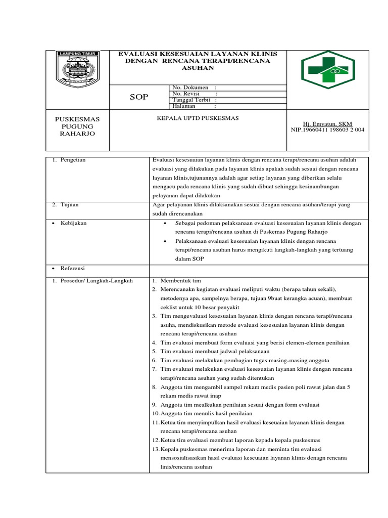 Kriteria 7.4.1 Ep 3 SOP Kesesuaian Layanan DGN Rencana | PDF