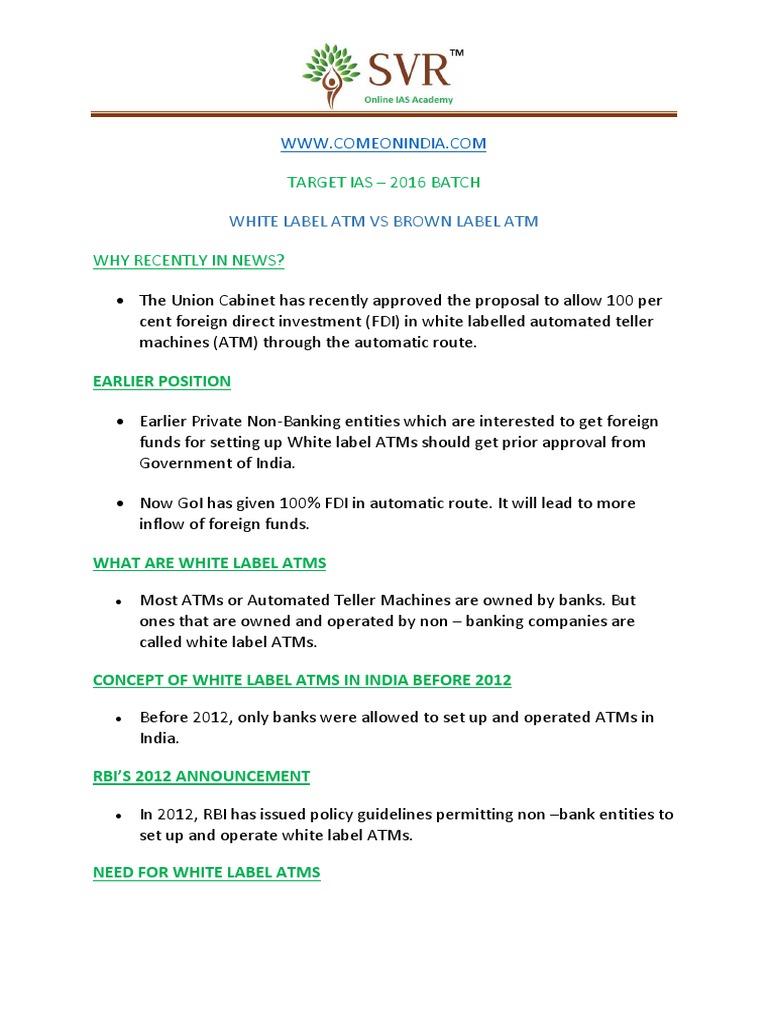 Target Ias - 2016 Batch: White Label Atm Vs Brown Label Atm | PDF ...